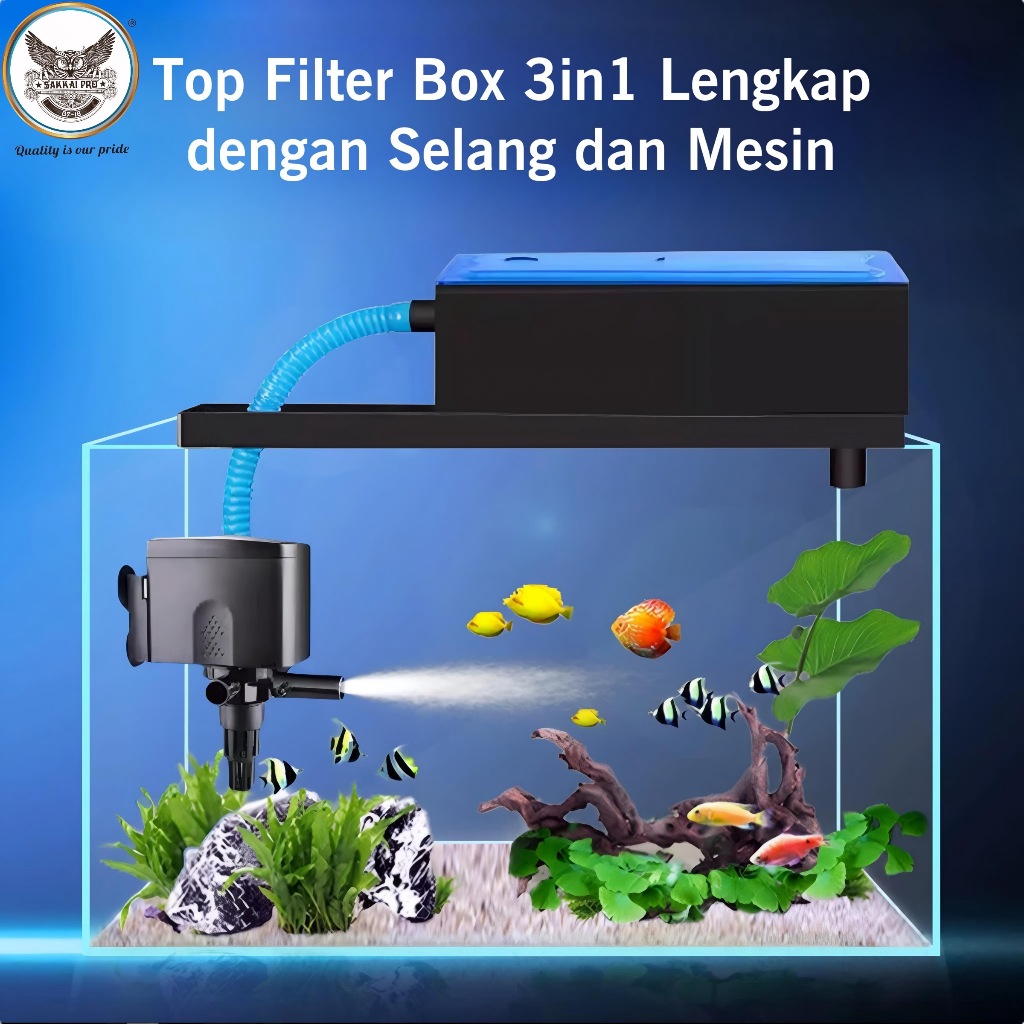 Jual Filter Pompa Komplit Top Filter Box Aquarium 3 In 1 Top Filter ...
