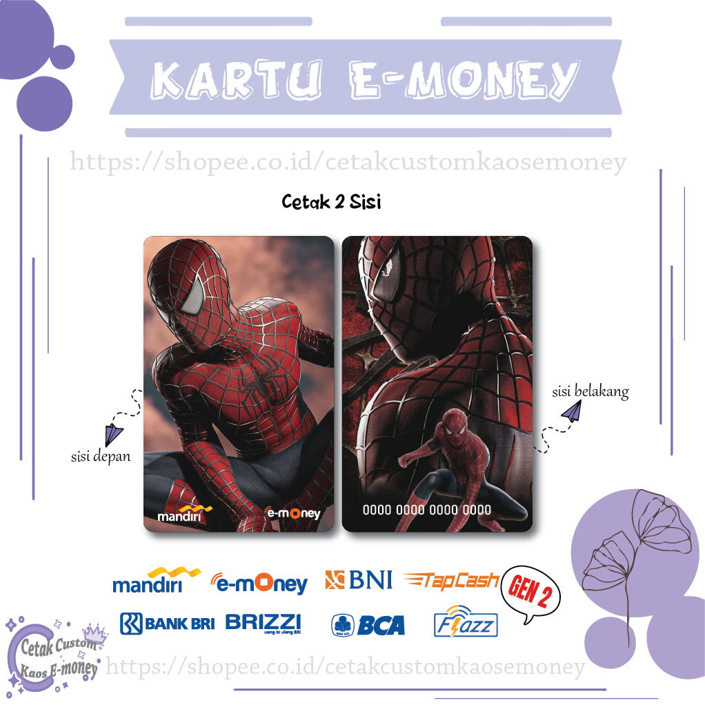 Jual KARTU EMONEY ETOLL SPIDERMAN SUPERHERO MANDIRI EMONEY BNI TAPCASH BRI BRIZZI FLAZZ BCA GEN ...