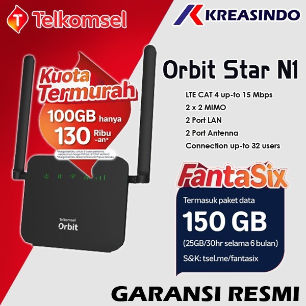 Jual Telkomsel Orbit Star N1 Bonus Data Kuota 150GB HKM0127 Modem Wifi 4G High Speed Original ...
