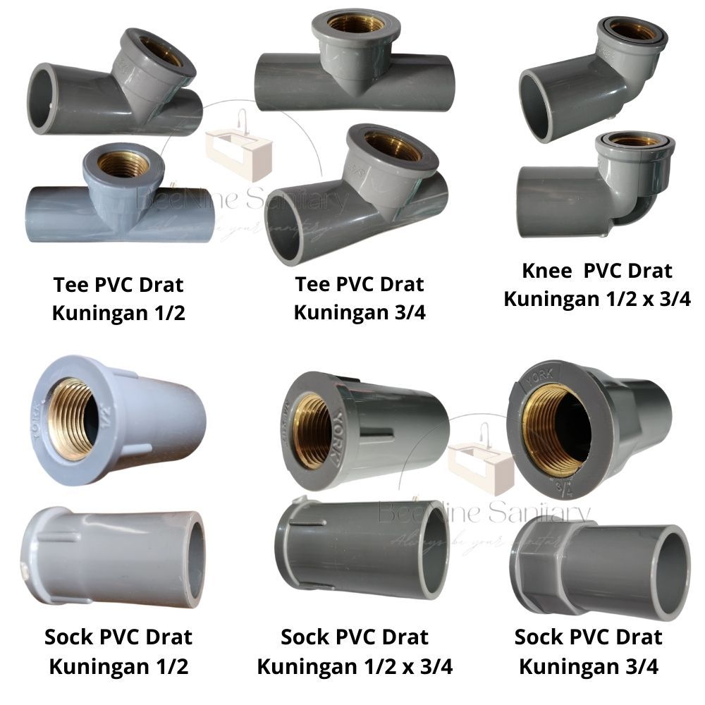 Jual Sambungan Pipa PVC drat Kuningan YORK / Drat Dalam Kuningan/ Tee ...