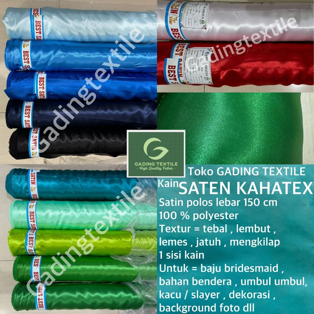 Jual ( per setengah meter ) kain SATEN KAHATEX satin polos lebar 150 cm ...