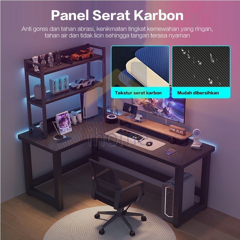 Jual Meja Gaming Karbon Serat Meja Komputer Shaped L Meja Kantor ...