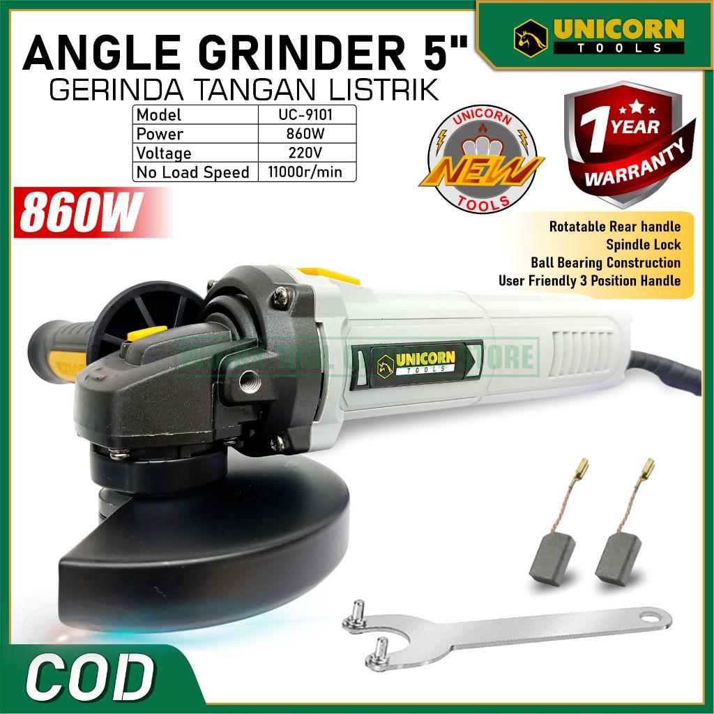 Jual UNICORN TOOLS Angle Grinder 5 inch 125mm 860W Gerinda Tangan ...