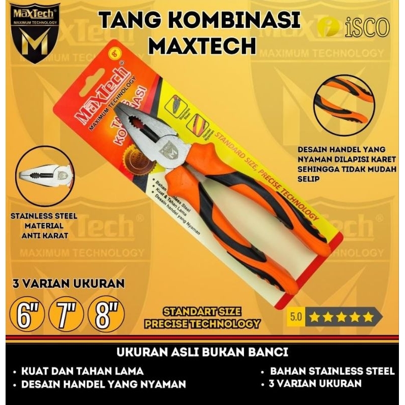 Jual Tang Kombinasi 6 inch / Lineman Combination Piler 6 inch MAXTECH | Shopee Indonesia
