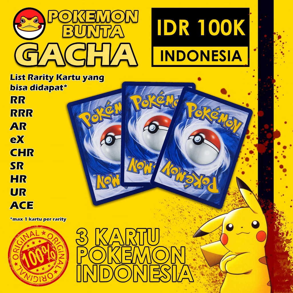Jual Paket Kartu Mystery GACHA Pokemon Indonesia - 3 Lembar Rare Random ...