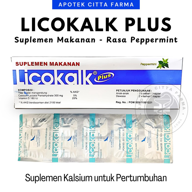 Jual Licokalk Plus Kaplet Per 1 Strip @ 10 Kaplet - Suplemen Kalsium ...