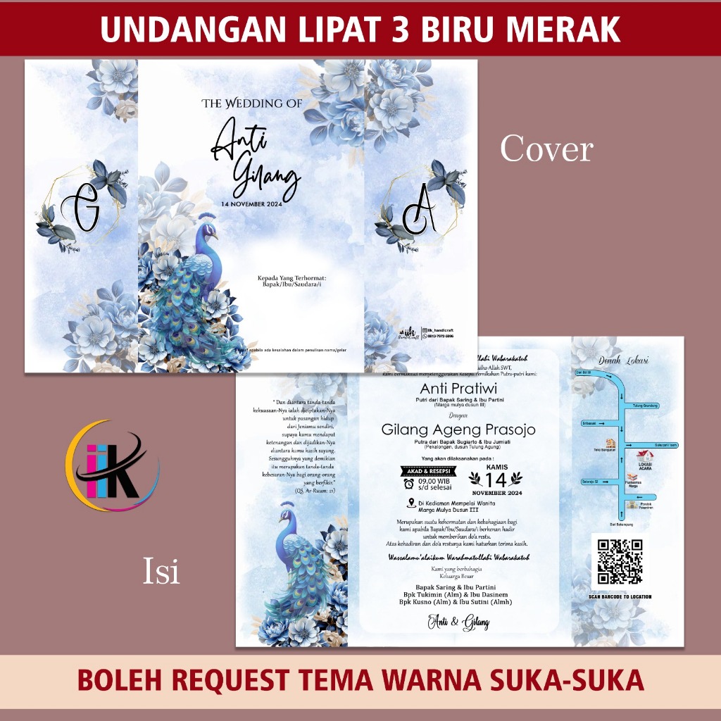 Jual UNDANGAN BIRU LIPAT 3 MERAK | Shopee Indonesia