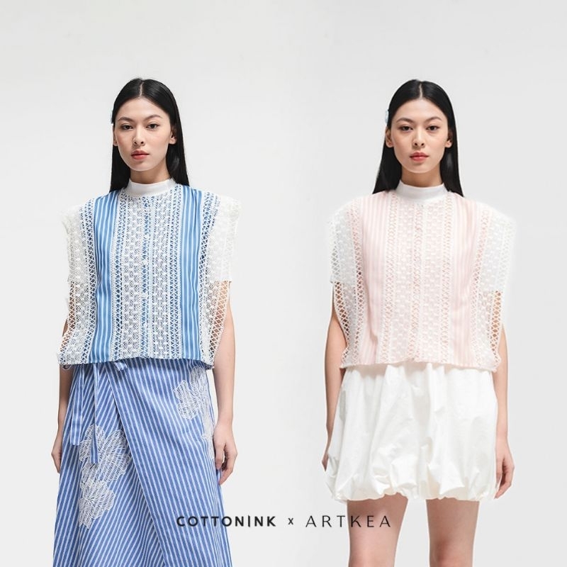Jual Pink & Navy Lace Nerida Vest Cottonink x Artkea | Shopee Indonesia