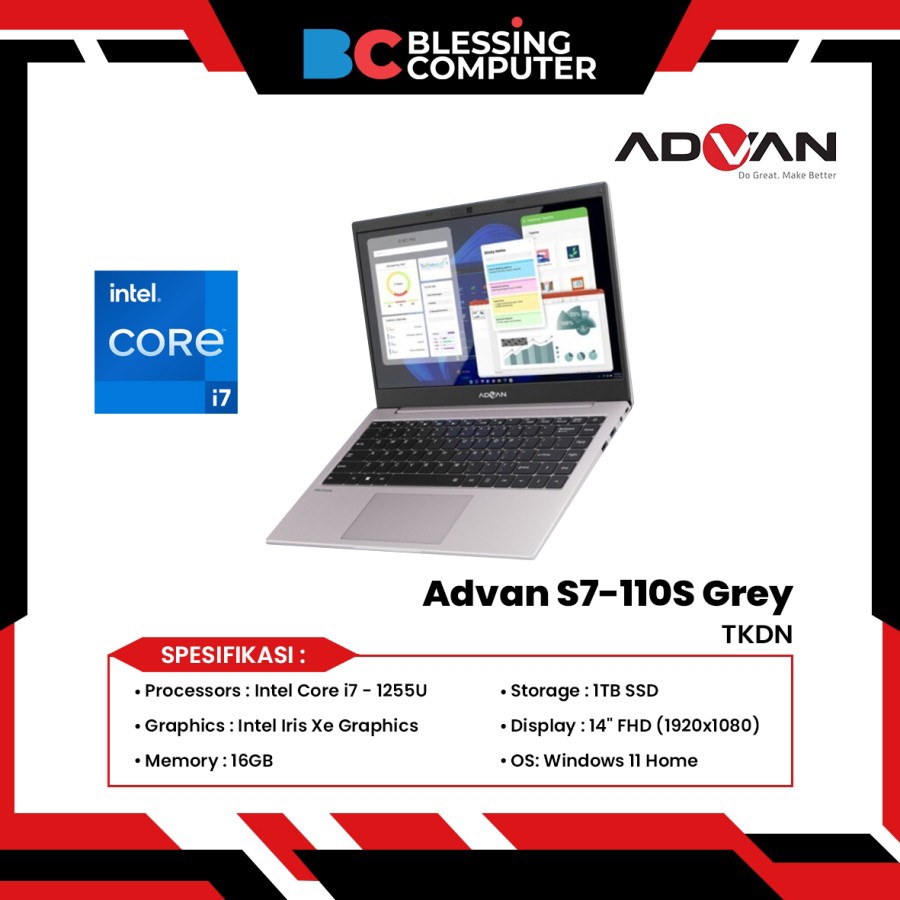Jual Advan S7 110S Core i7 1255U 16GB 1TB Iris Xe W11 Home GREY TKDN ...