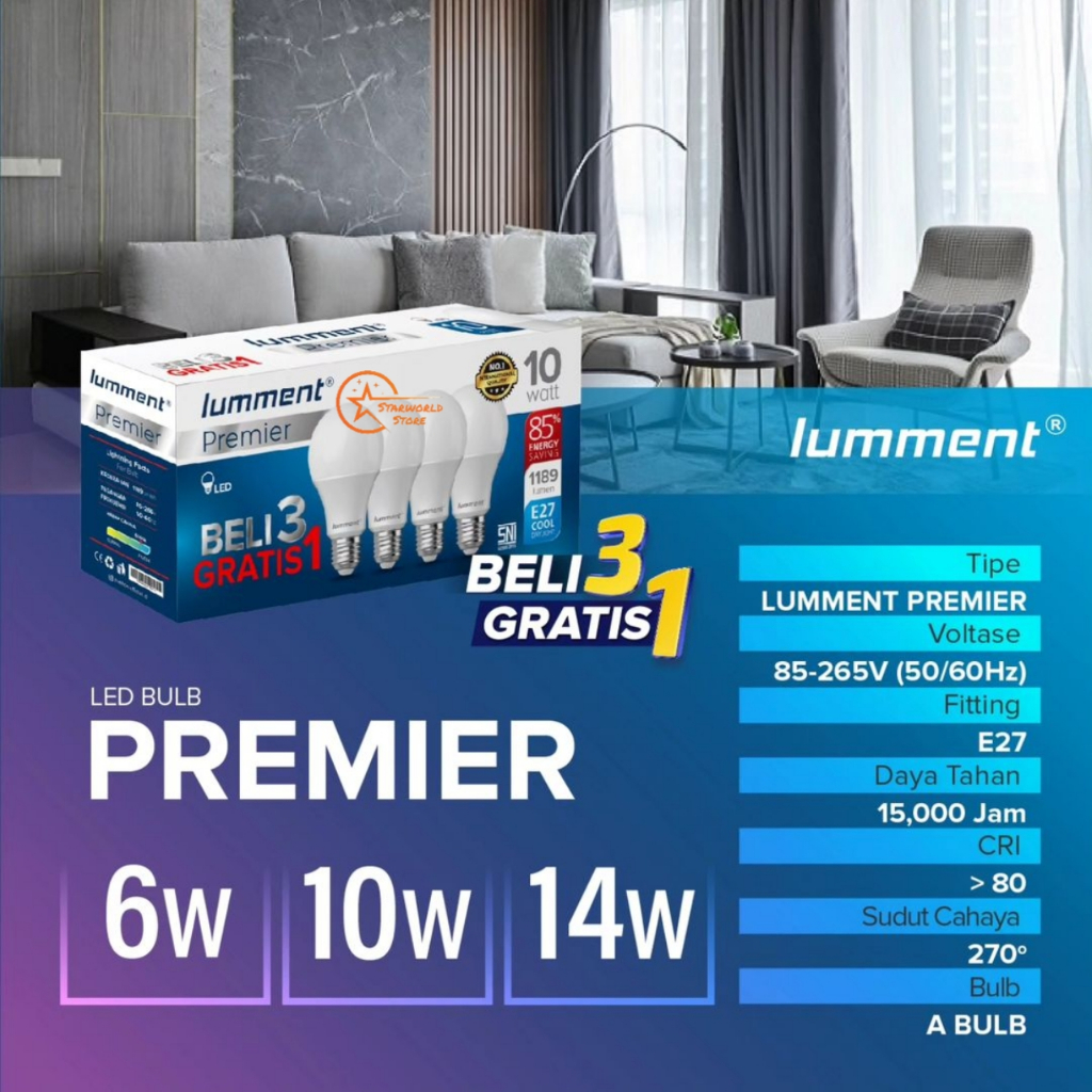 Jual Lampu LED LUMMENT Premier MultiPack Beli 3 Gratis 1 6W 10W 14 Watt ...
