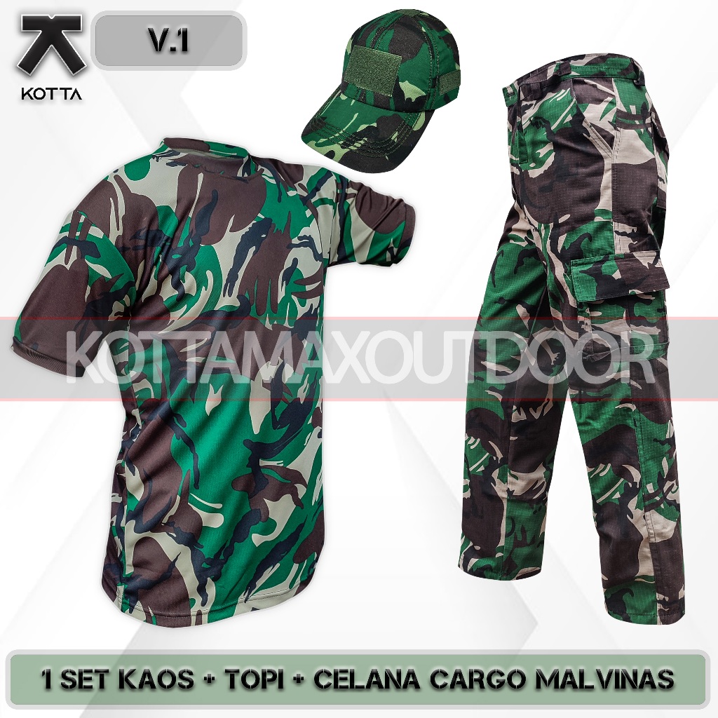 Jual SATU SET SETELAN BAJU KAOS DRIFIT DRYFIT TOPI CELANA PDL PANJANG CARGO KAMULASE LORENG TNI ...