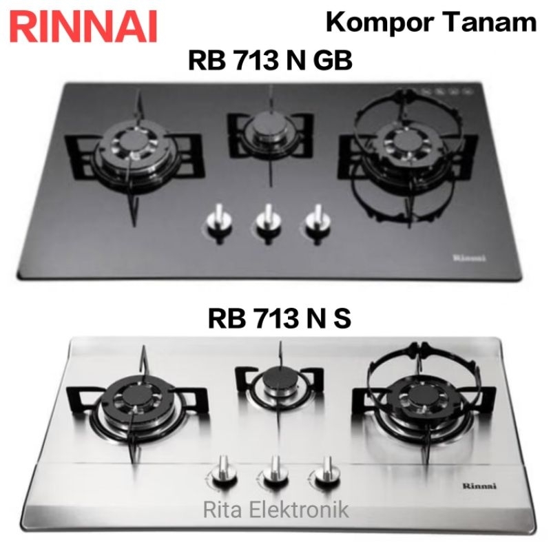 Jual Kompor Gas Tanam Rinnai 3 Tungku RB 713 N Kaca Dan RB 713 N S Stainless | Shopee Indonesia