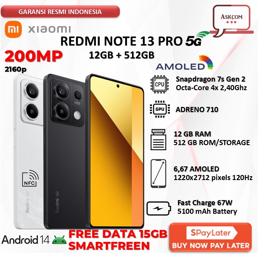 Jual XIAOMI REDMI NOTE 13 PRO 5G 12GB 512GB 200MP AMOLED 6,7inch 120Hz ...