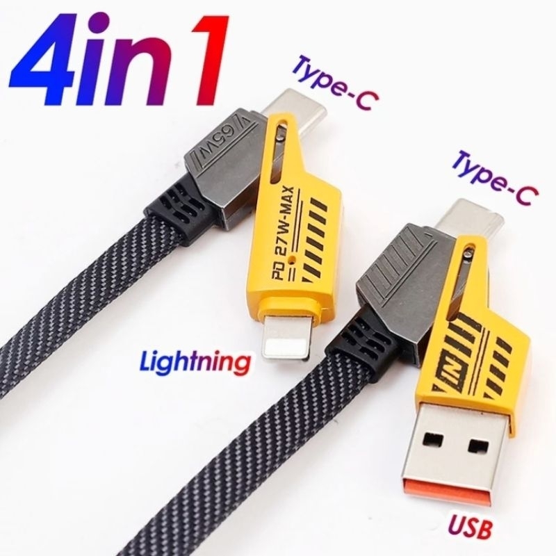 Jual Kabel Data 4IN1 Support Fast Charging 65W Max USB To Type C Multi Fungsi Konektor USB A, C ...