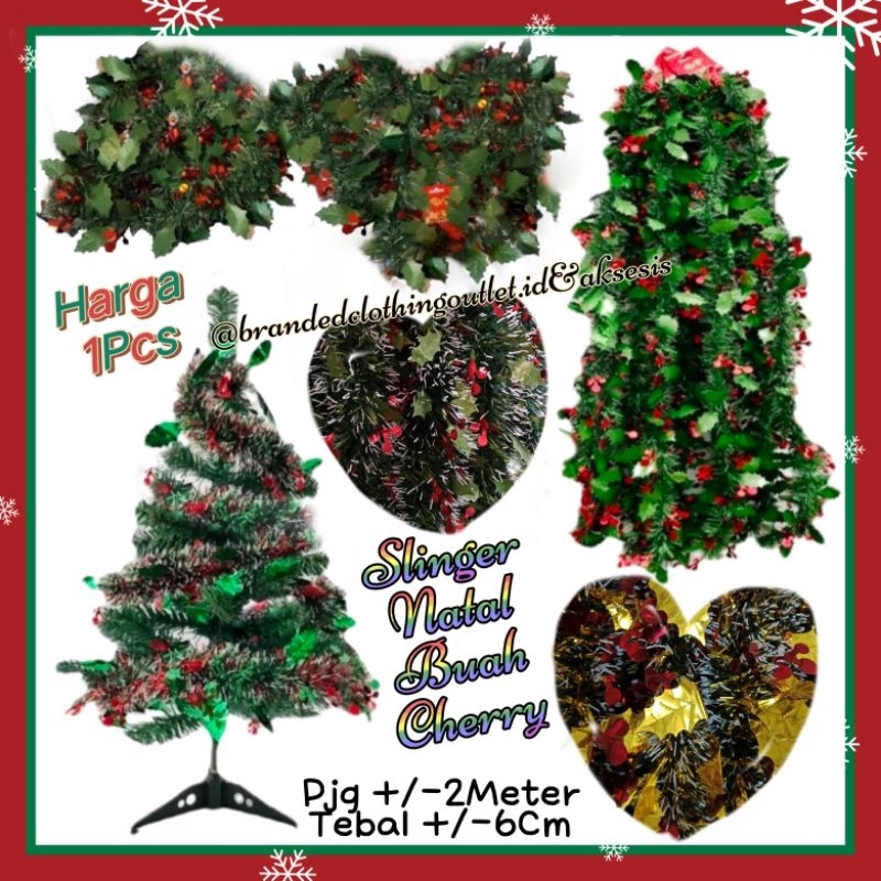 Jual SLINGER NATAL BUAH CHERRY HIASAN POHON NATAL / TINSEL NATAL DAUN ...