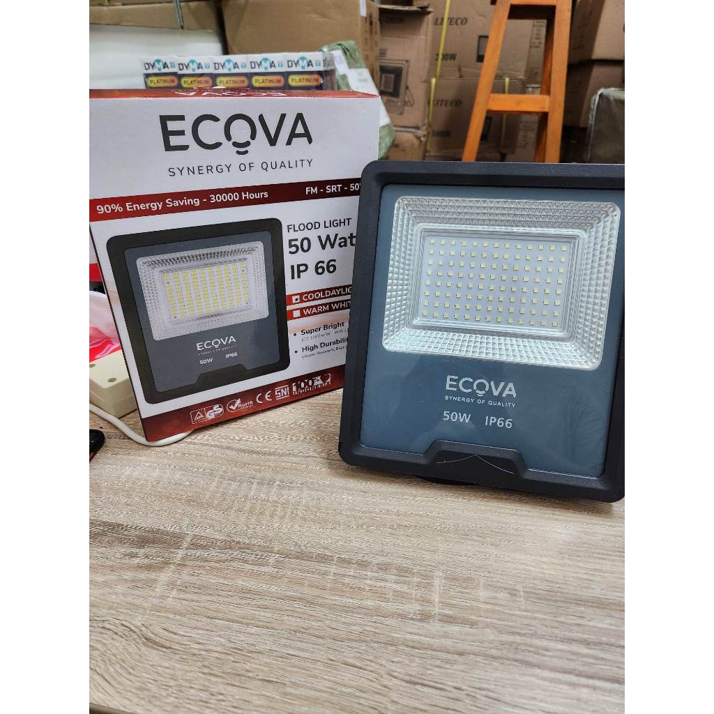 Jual ECOVA LED Flood Light | Kap Sorot 50 Watt IP66 Anti Air Garansi 2 ...