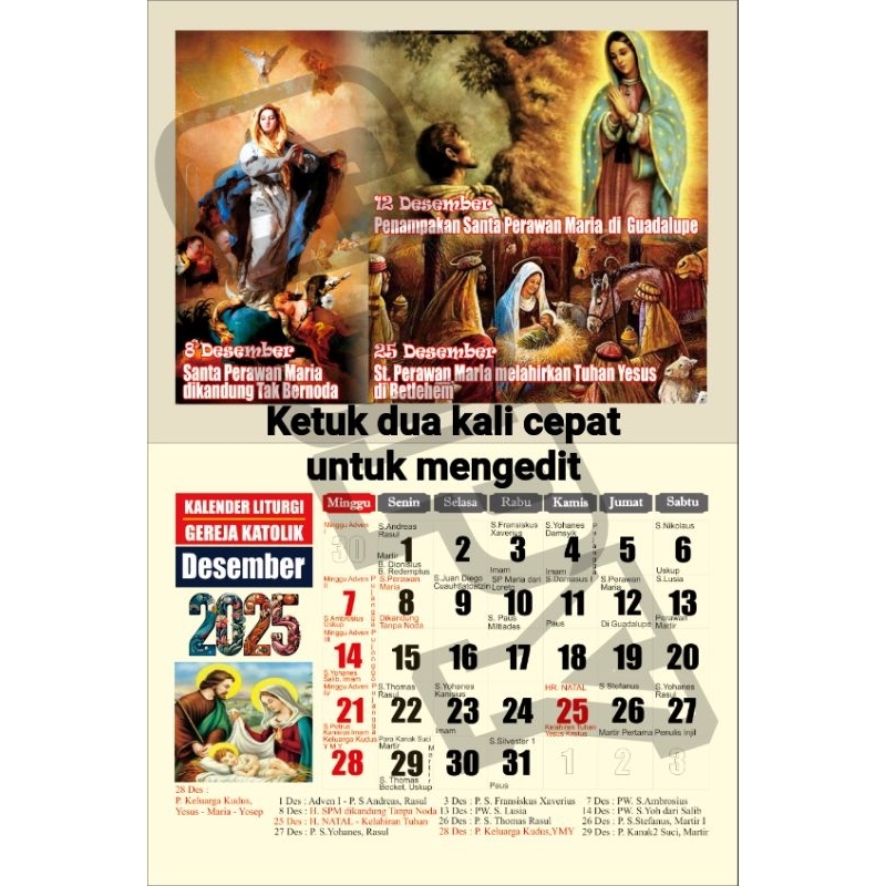 Jual KALENDER DINDING LITURGI GEREJA KATOLIK 2025 edisi Santa Maria 13 lembar 32x48cm² | Shopee ...