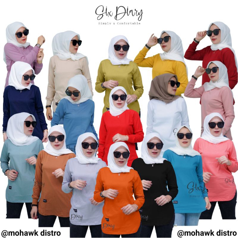 Jual Baju Atasan Wanita Kaos Polos Oval Lengan Panjang Six Diary ...