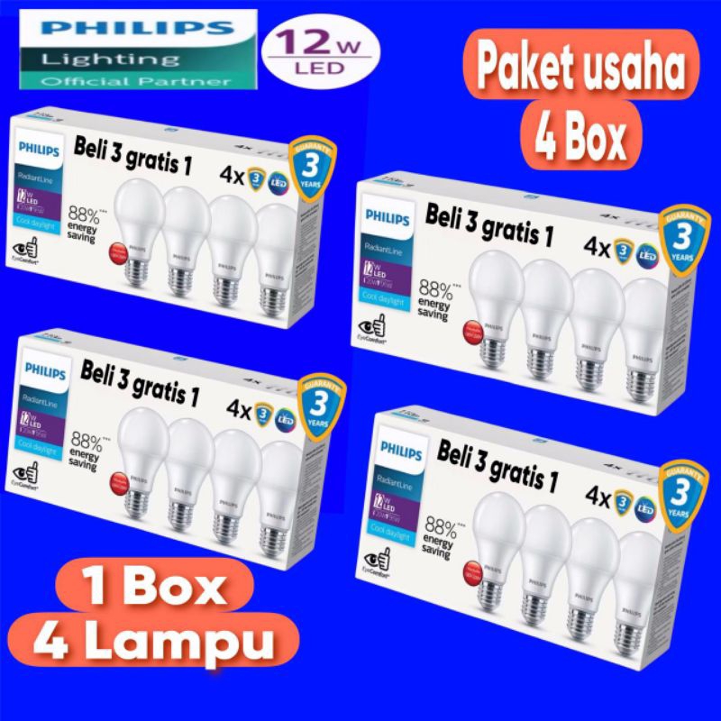 Jual (4 Box 16 Lampu)... Lampu Led philips 12w cahaya pitih terang ...