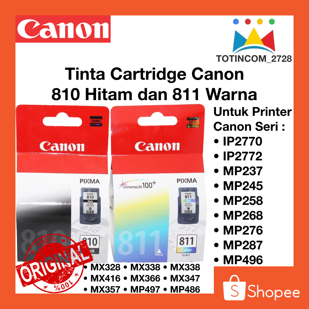 Jual Canon PG 810 Black CLI 811 Color untuk Printer Ip2770 MP287 MP257 Catridge Original ...