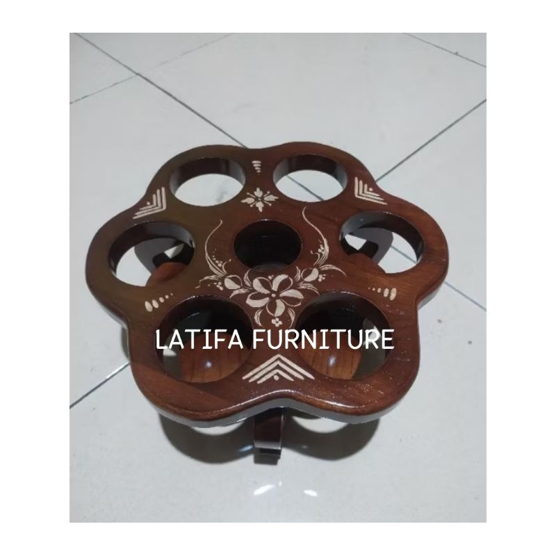 Jual tempat aqua air mineral gelas model mawar isi 6 lubang dari kayu ...