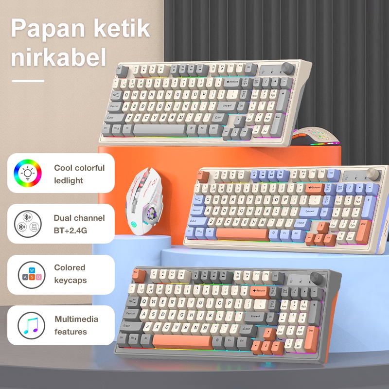 Jual Keyboard Wireless Bluetooth Mouse Keyboard Gaming 3 Mode Keyboard ...