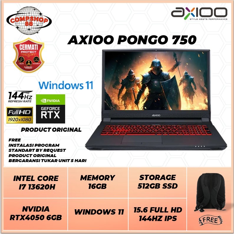 Jual LAPTOP GAMING AXIOO PONGO 750 I7 13620H RTX4050 6GB/ 16GB 512GB ...