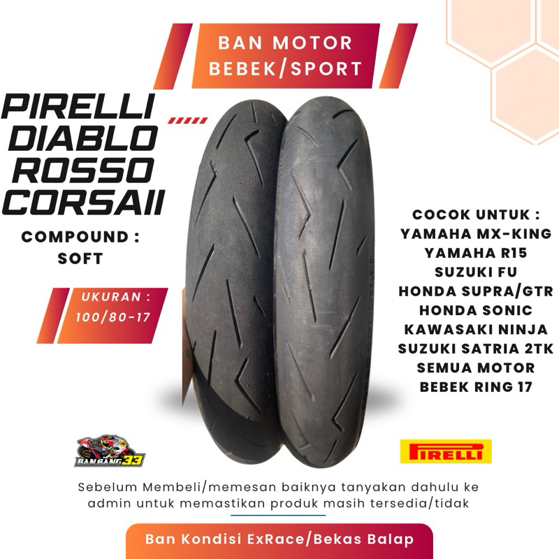 Jual Satu Set Pirelli Diablo Rosso Corsa 2 ukuran 100/80 Ring 17 Ex ...