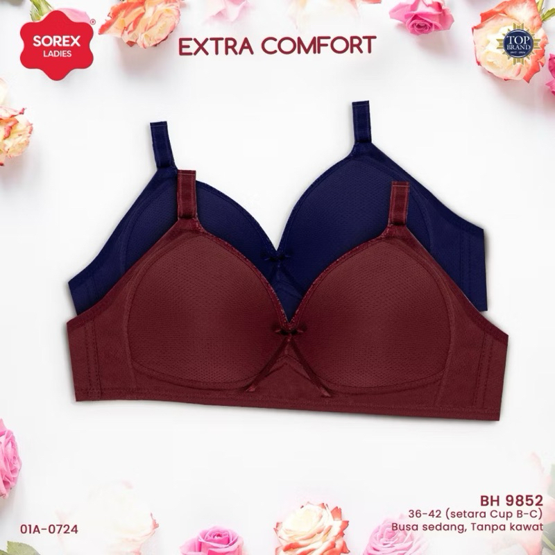 Jual Bra BH Sorex 9852 Extra Comfort Tanpa Kawat Busa Tipis Kait 2 (Cup ...