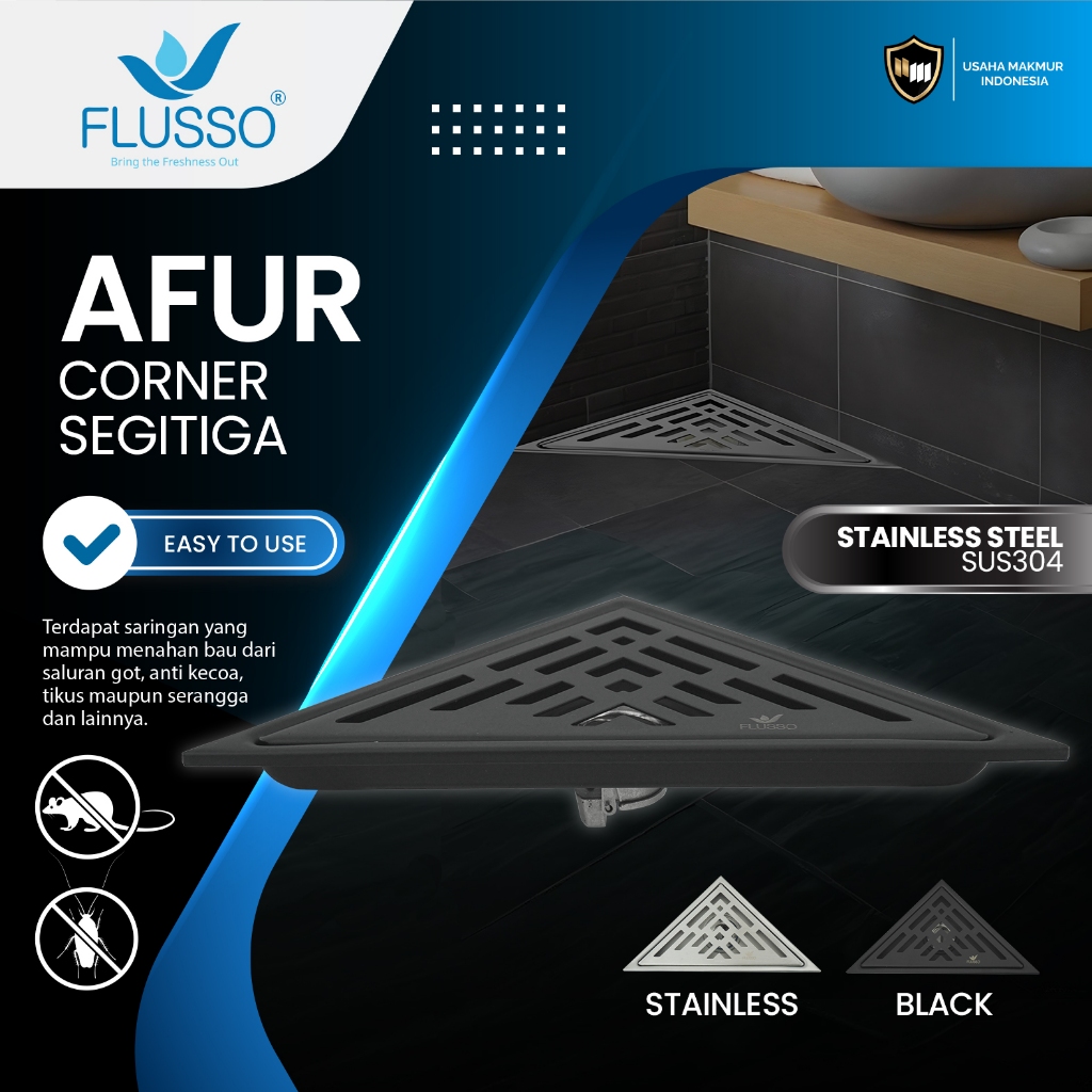 Jual Flusso Afur Lantai Saringan Got Sudut kamar mandi / Afur Corner / floor drain corner ...