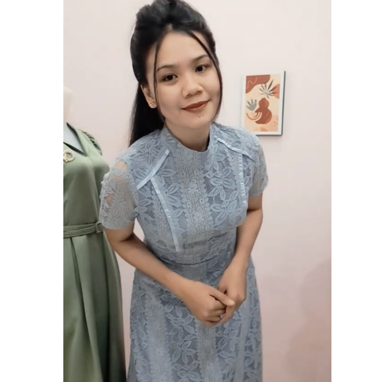 Jual Dress Renda Polyester Tingkat Lanjut /Short Sleeve Floral Motif ...