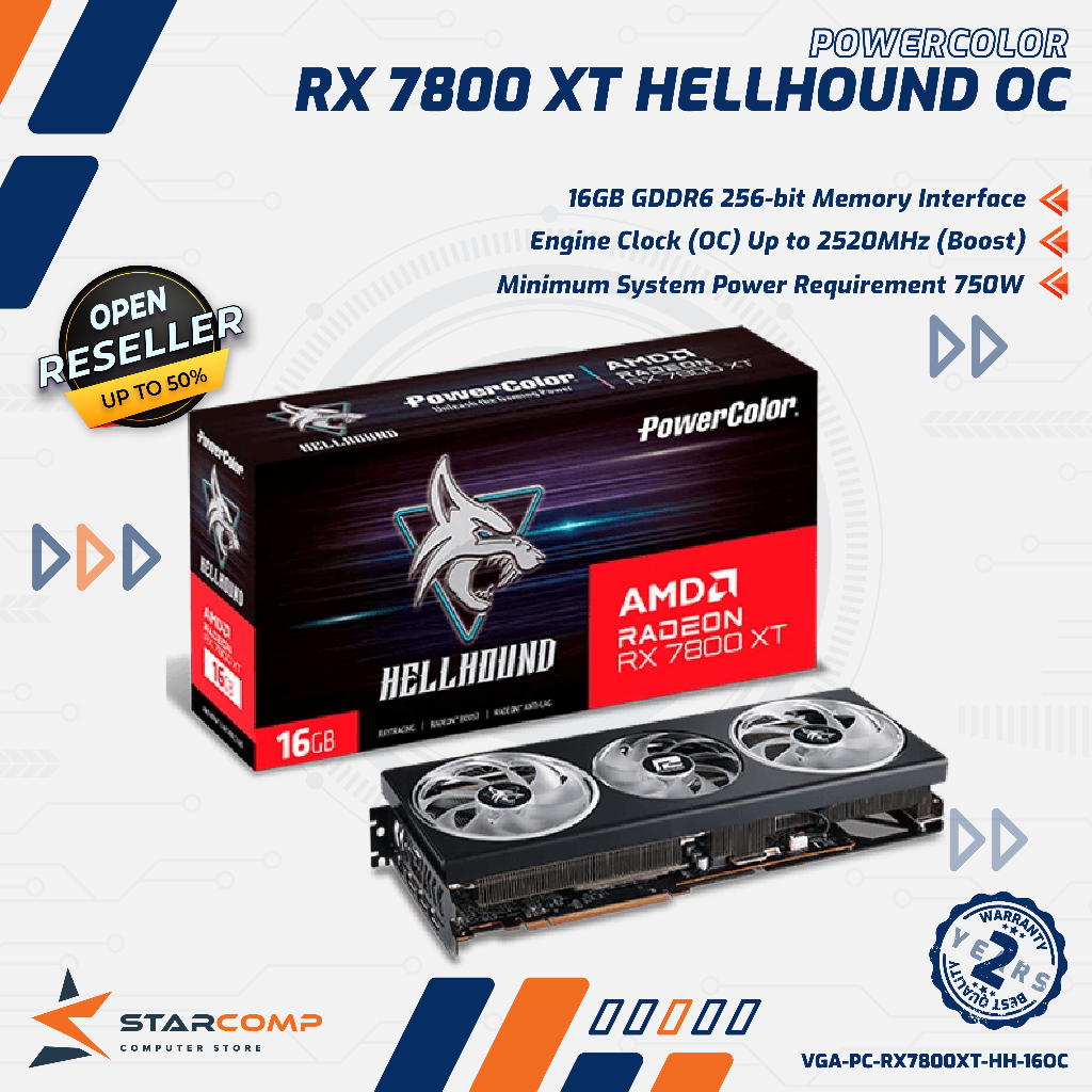 Jual PowerColor RX 7800 XT Hellhound OC 16GB GDDR6 256-bit | Shopee ...