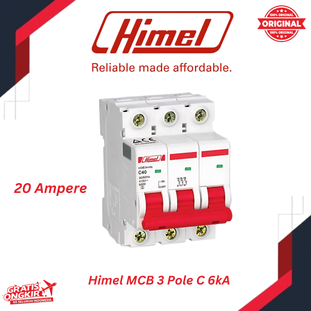 Jual Himel MCB 20A 3P 6kA - HDB3wHN3C20 | Shopee Indonesia