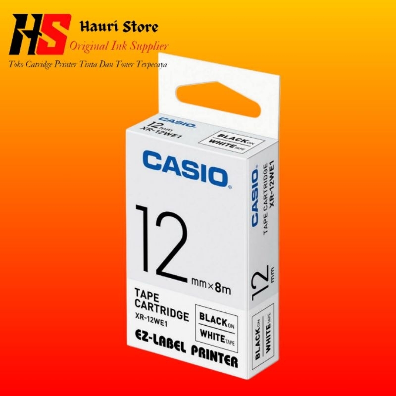 Jual EZ LABEL TAPE CATRIDGE CASIO XR-12WE1 BLACK On WHITE 12mm ORIGINAL | Shopee Indonesia