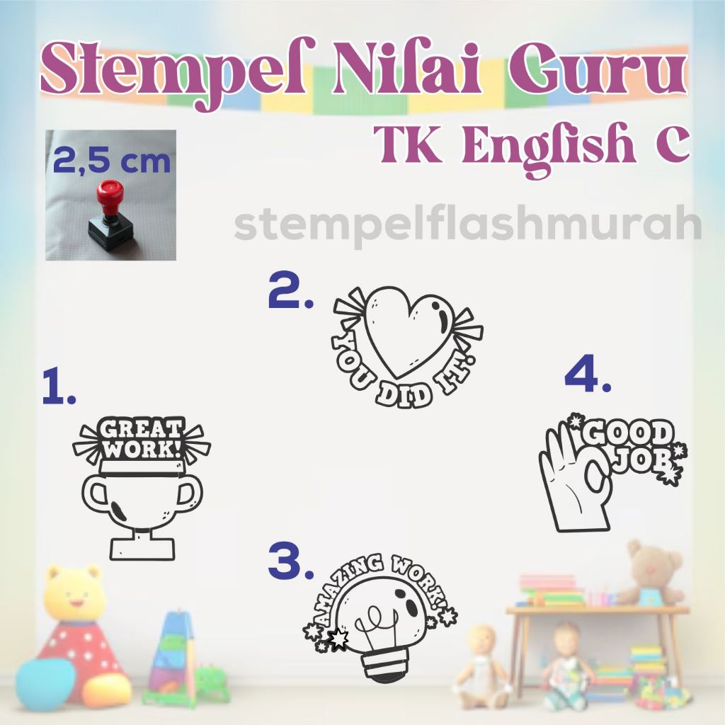 Jual stempel nilai english C 2,5cm guru inggris PAUD TK SD kindergarten ...