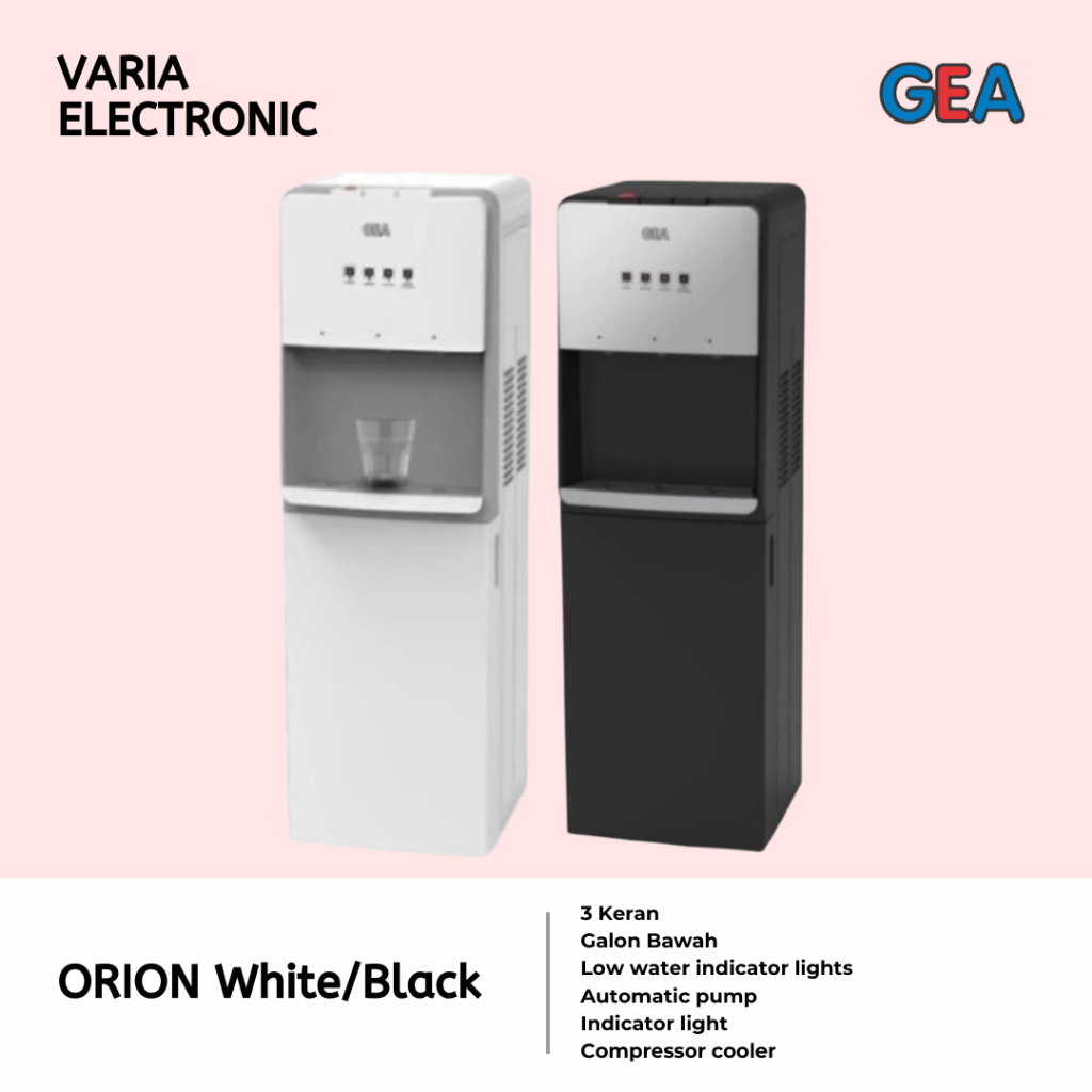 Jual Dispenser Galon Bawah GEA ORION White / Black 3 Keran Compressor ...