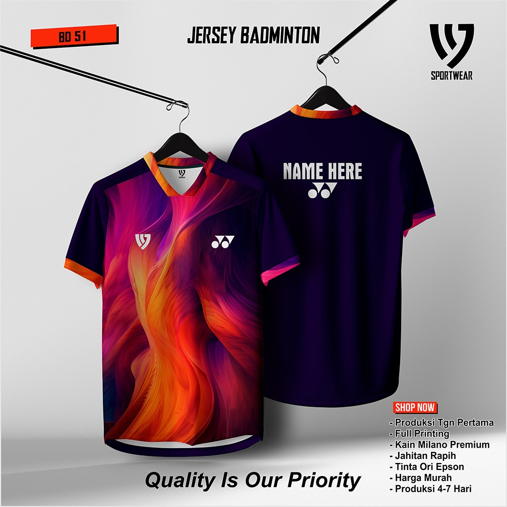 Jual BD51 BISA SATUAN JERSEY BADMINTON FULL PRINTING FREE NAMA LOGO DAN ...