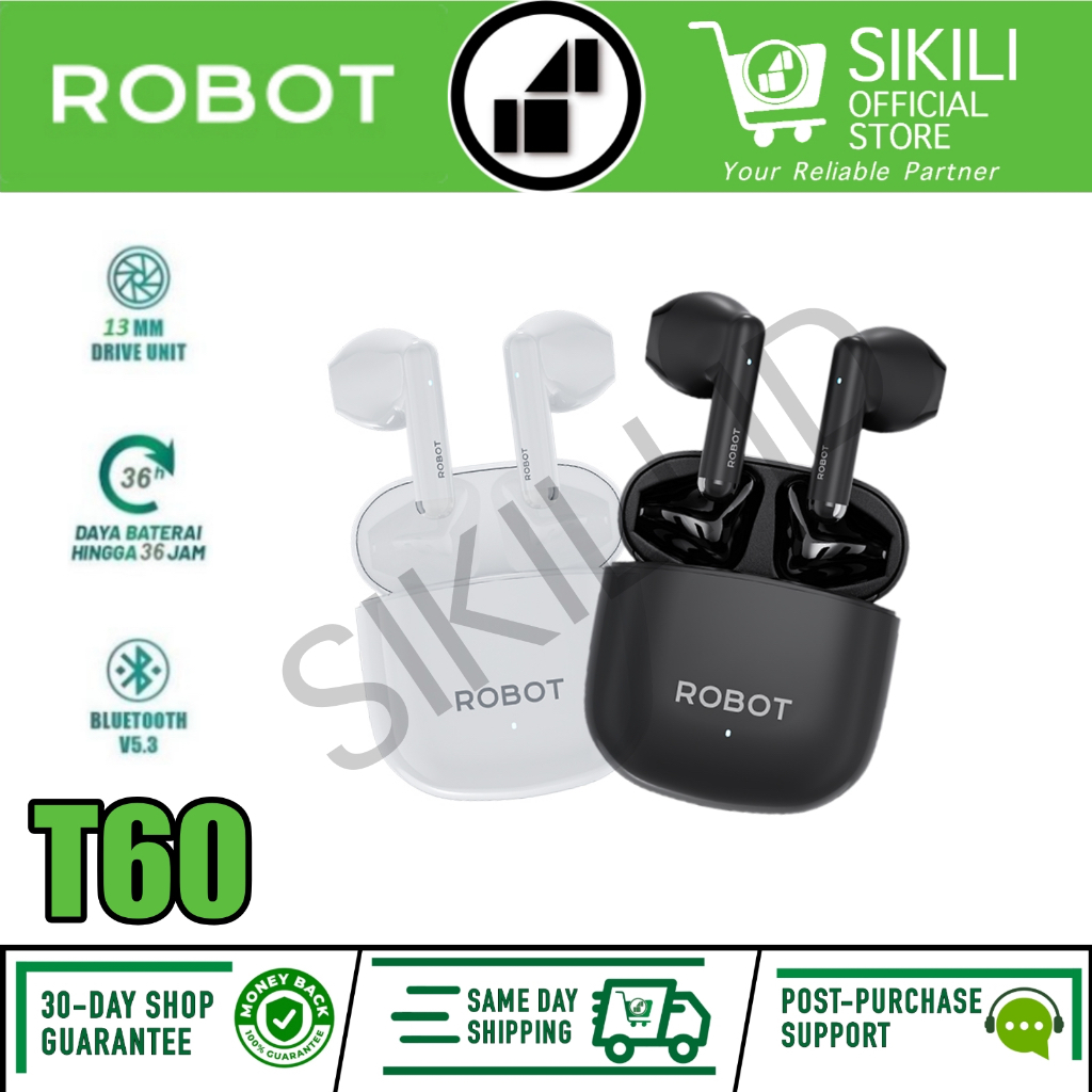 Jual Robot Airbuds T60 TWS Headset Wireless Bluetooth 5.3 Earphone Half ...