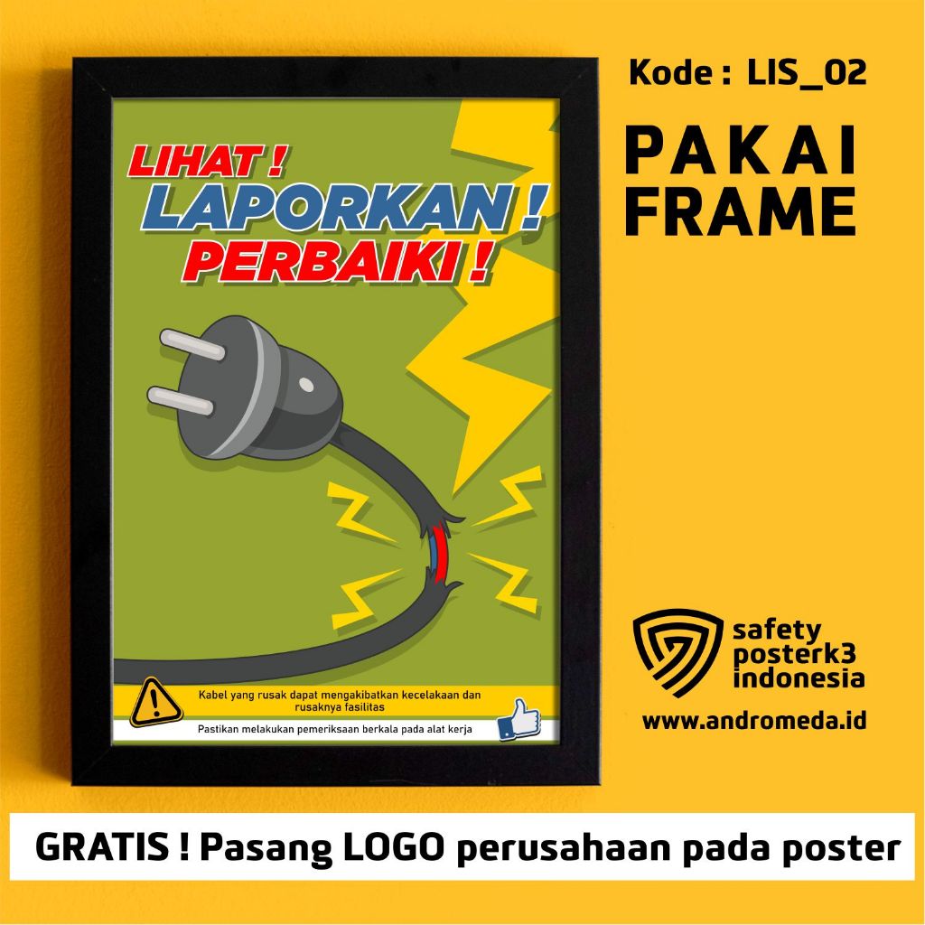 Jual Safety Poster K3: Listrik Tersetrum Office Bahaya Kabel + Frame ...