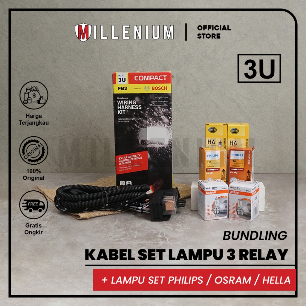 Jual 【COMPACT】Kabel Relay Set Lampu H4 Mobil BOSCH FB2 – 3 Relay 12V ...