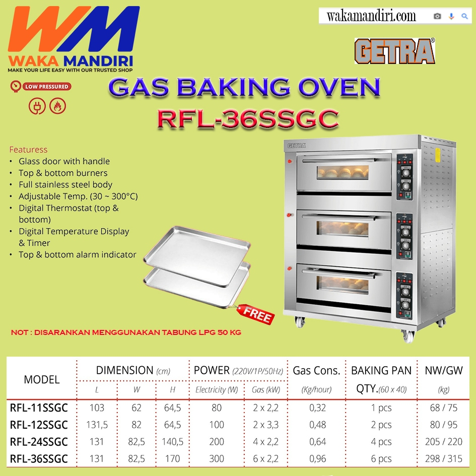 Jual Oven Gas GETRA RFL-36SSGC Oven Pemanggang Roti Kue 3 Deck 6 Tray ...
