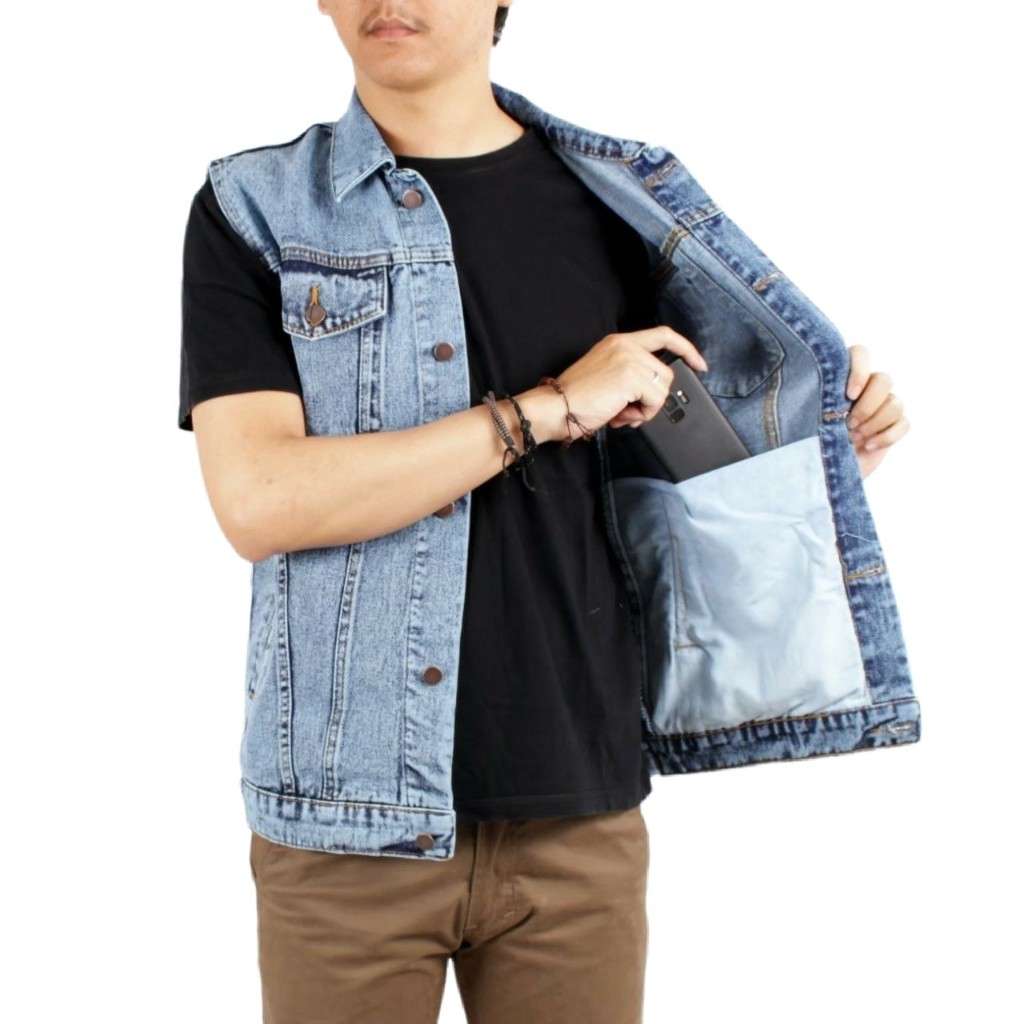 Jual TANS - Rompi Jeans Pria Sandwash Lekmong / Jaket Rompi Kerah Denim ...