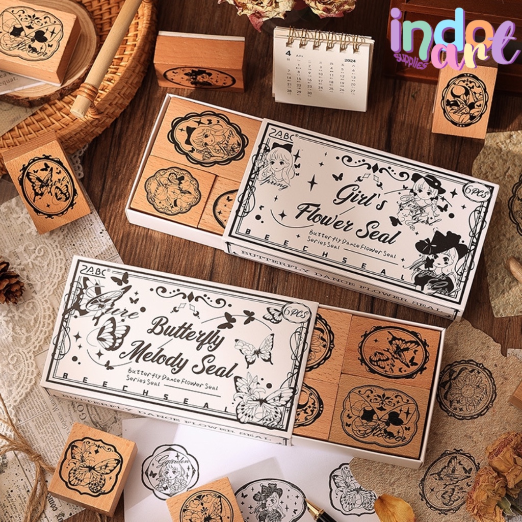 Jual (IAS) Wooden Stamp Seal Stampel Kayu Butterfly Flower Vintage ...
