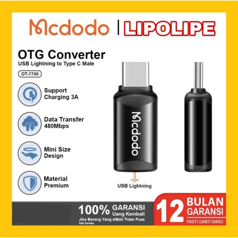 Jual Mcdodo OT7700 Mc Dodo Converter Charging OTG Type C To Lighting ...