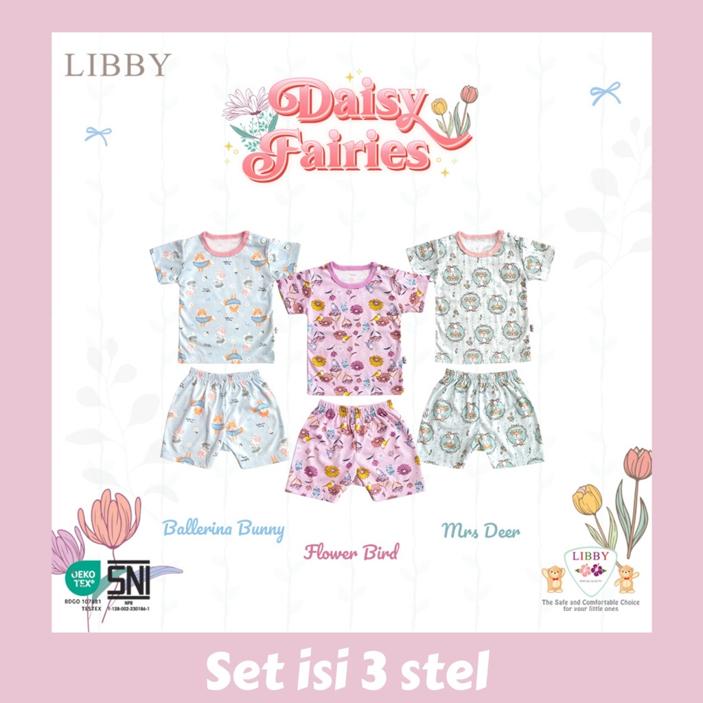 Jual Libby Daisy Fairies - Setelan Pendek Kancing Pundak (set isi 3 stel) | Shopee Indonesia