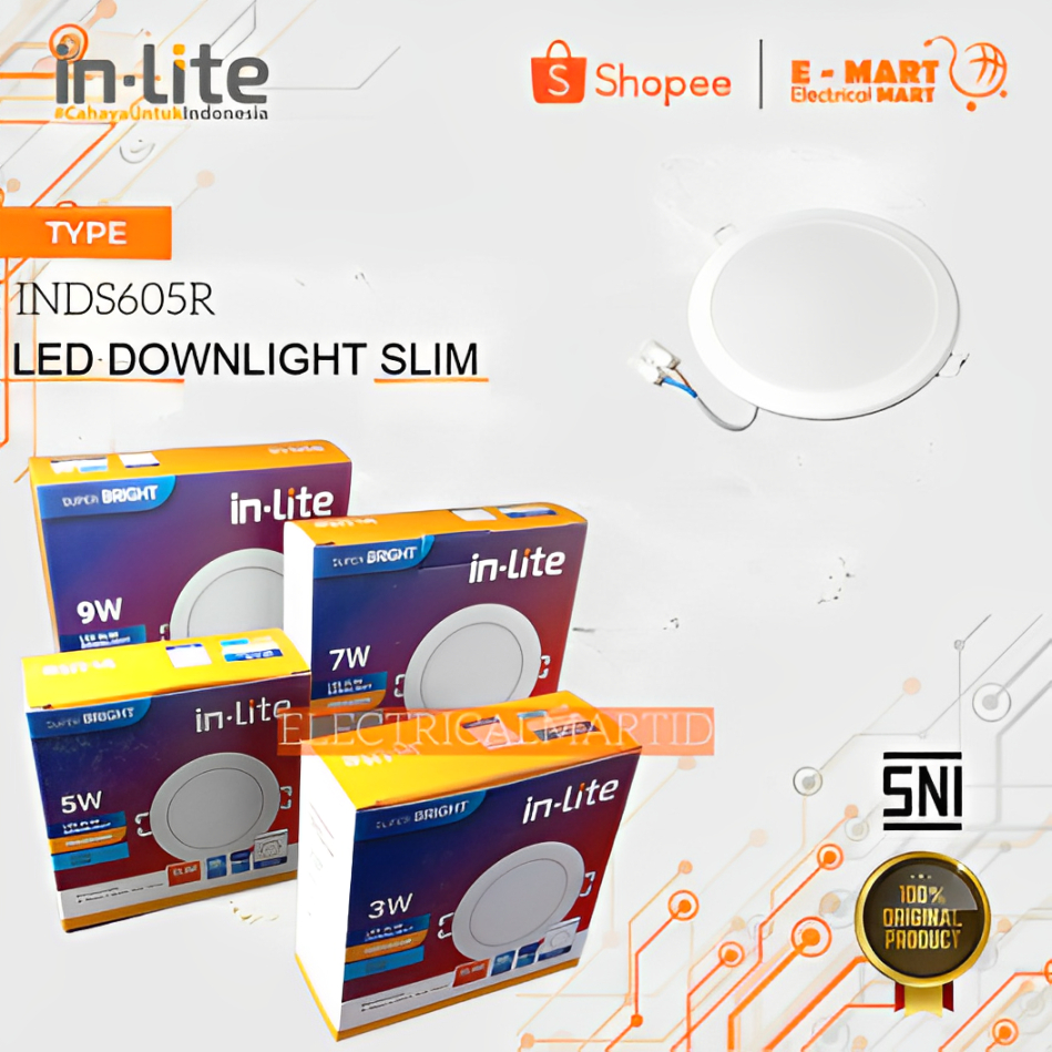 Jual INLITE Downlight LED SLIM 9W INDS605R Bulat Putih Kuning 9watt ...