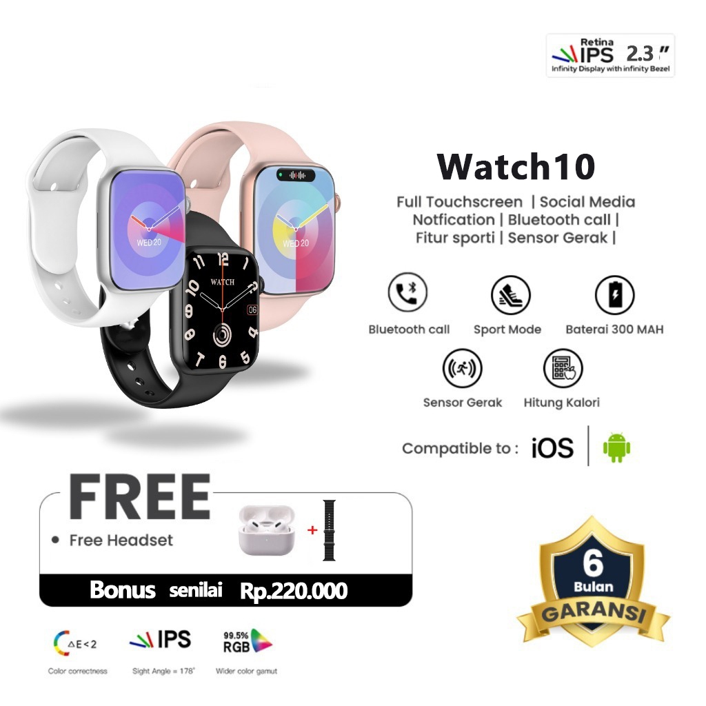Jual [COD] ORI Smartwatch Watch 10 + Ipods Paket TWS Komplit 2 Tali Ocean dan Strap Silicone BIG ...