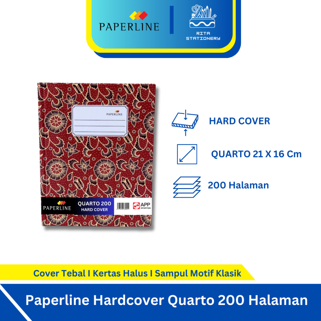 Jual Buku Tulis Hard cover 200 Lembar PAPERLINE Quarto / Kuarto ...