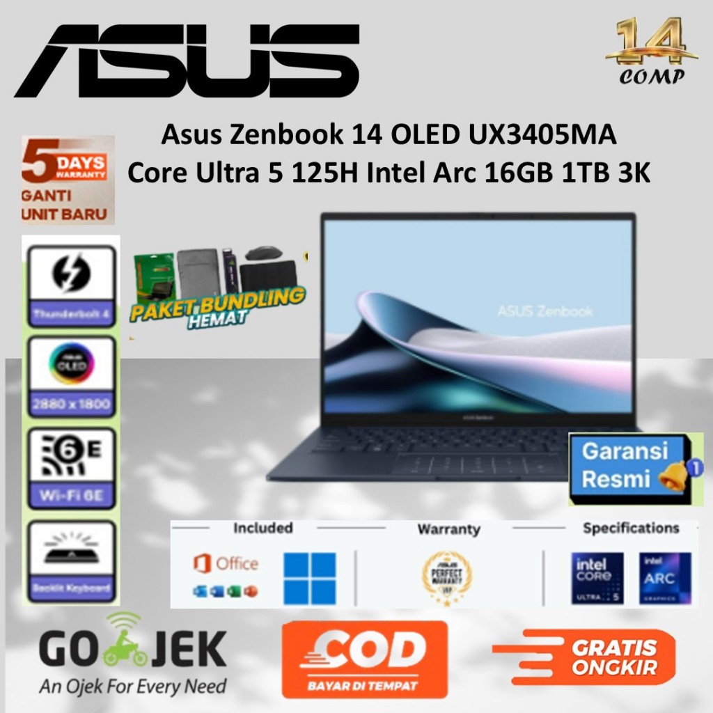 Jual Asus Zenbook 14 OLED UX3405MA Core Ultra 5 125H Intel Arc 16GB 1TB ...