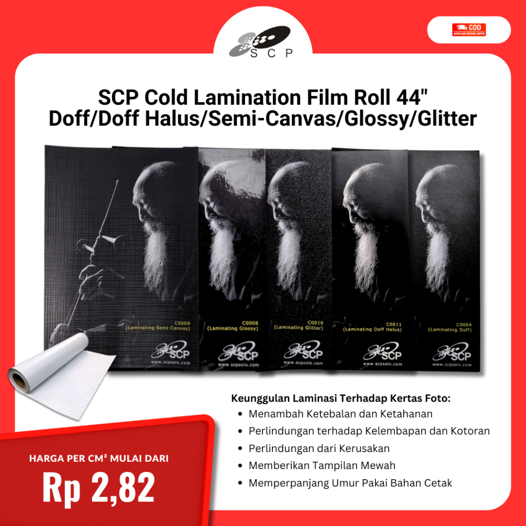 Jual SCP Cold Lamination Film Roll 44" Doff/Doff Halus/Semi-Canvas ...